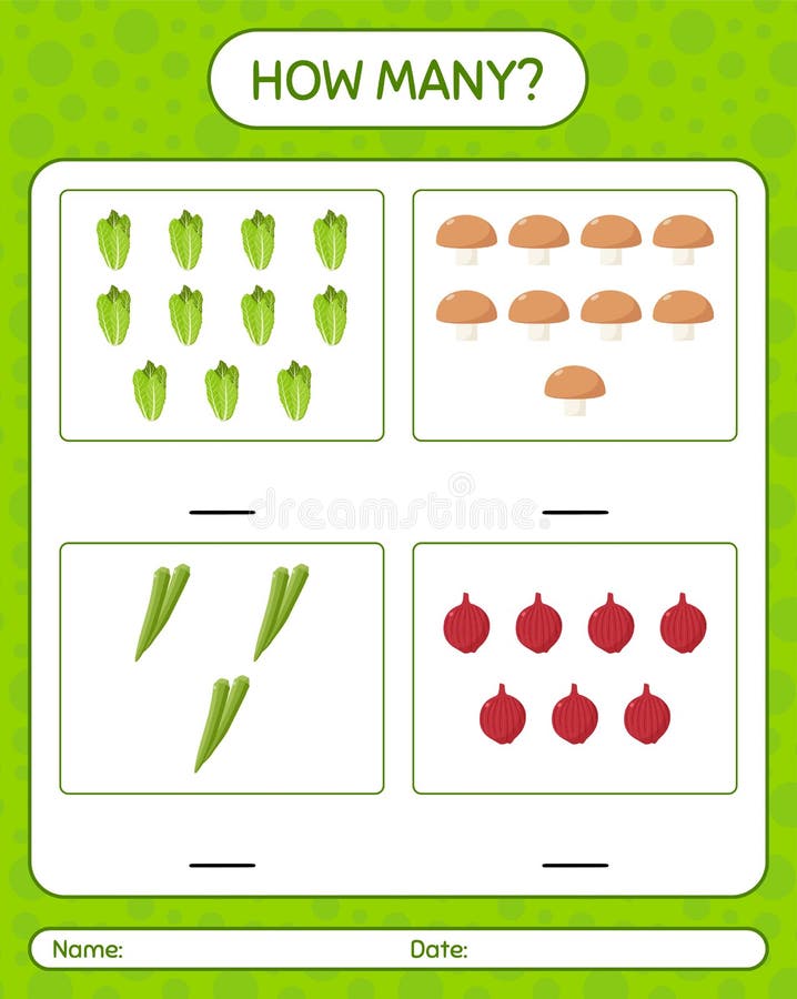 How Many Counting Game with Vegetables. Worksheet for Preschool Kids ...
