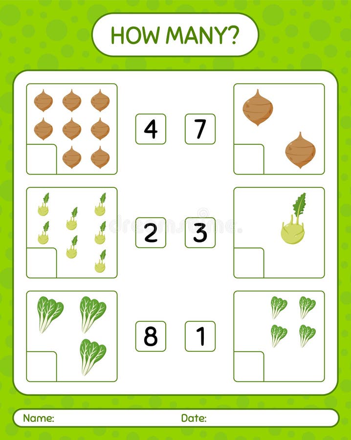 How Many Counting Game with Vegetables. Worksheet for Preschool Kids ...