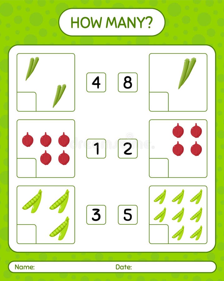 How Many Counting Game with Vegetables. Worksheet for Preschool Kids ...