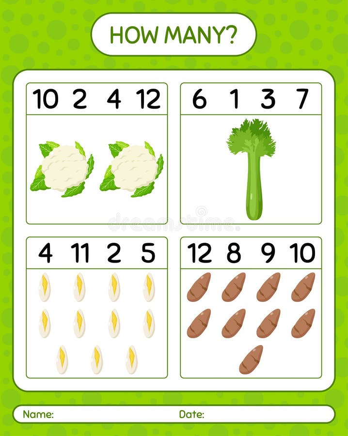 How Many Counting Game with Vegetables. Worksheet for Preschool Kids ...