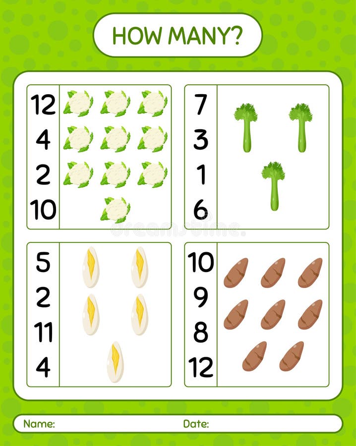 How Many Counting Game with Vegetables. Worksheet for Preschool Kids ...