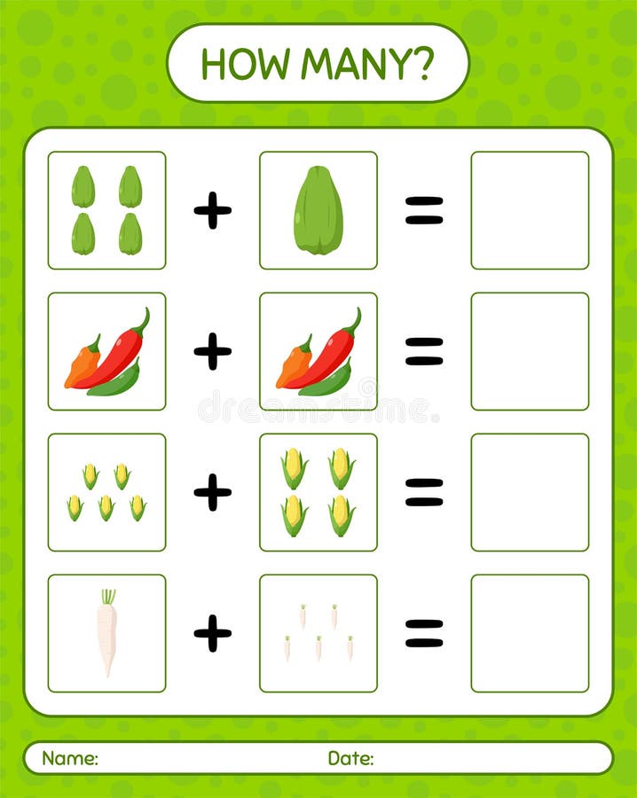 How Many Counting Game with Vegetables. Worksheet for Preschool Kids ...