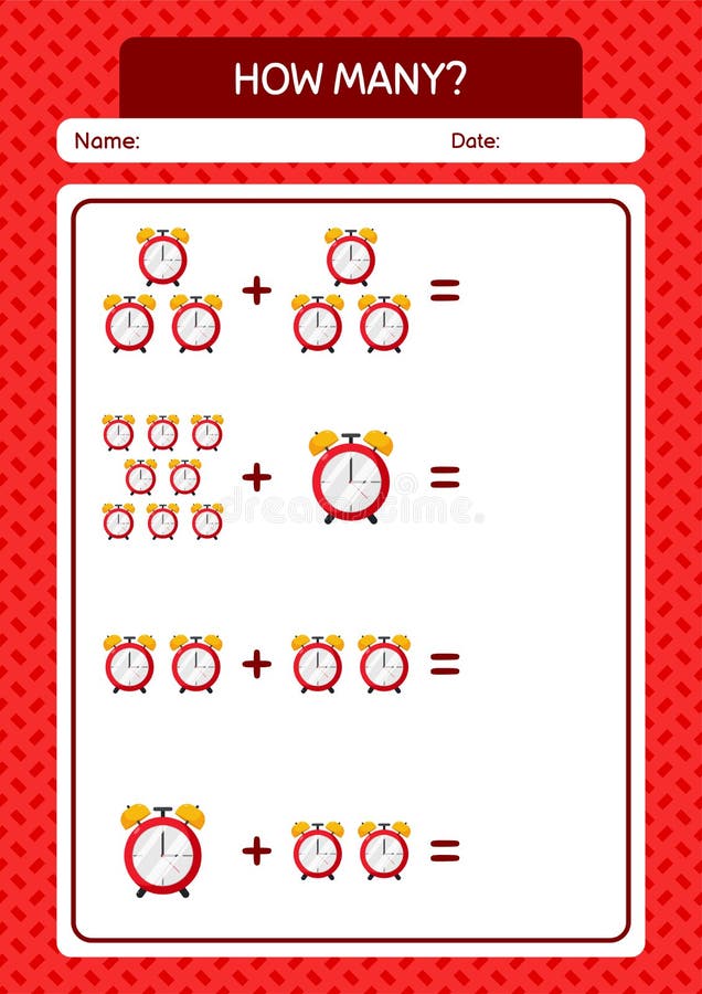 How Many Counting Game with Waker Clock. Worksheet for Preschool Kids ...
