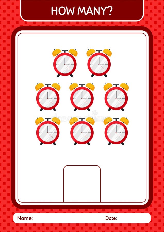 How Many Counting Game with Waker Clock. Worksheet for Preschool Kids ...