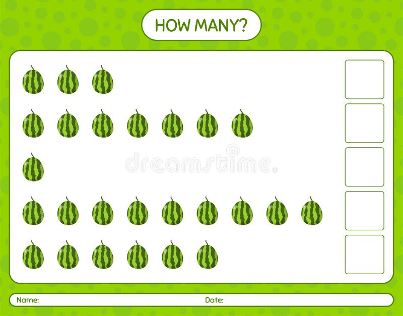 How Many Counting Game with Watermelon Worksheet for Preschool Kids ...