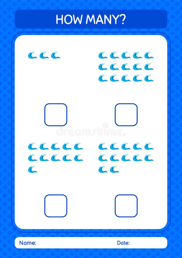 How Many Counting Game with Waves. Worksheet for Preschool Kids, Kids ...