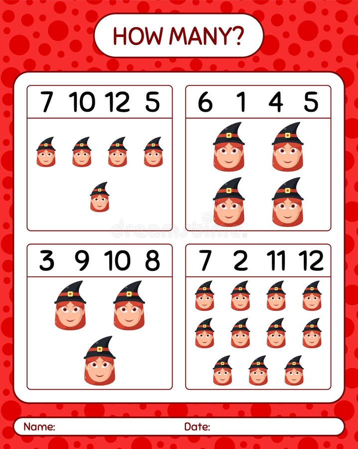 How Many Counting Game with Witch. Worksheet for Preschool Kids, Kids ...