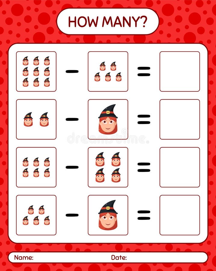 How Many Counting Game with Witch. Worksheet for Preschool Kids, Kids ...