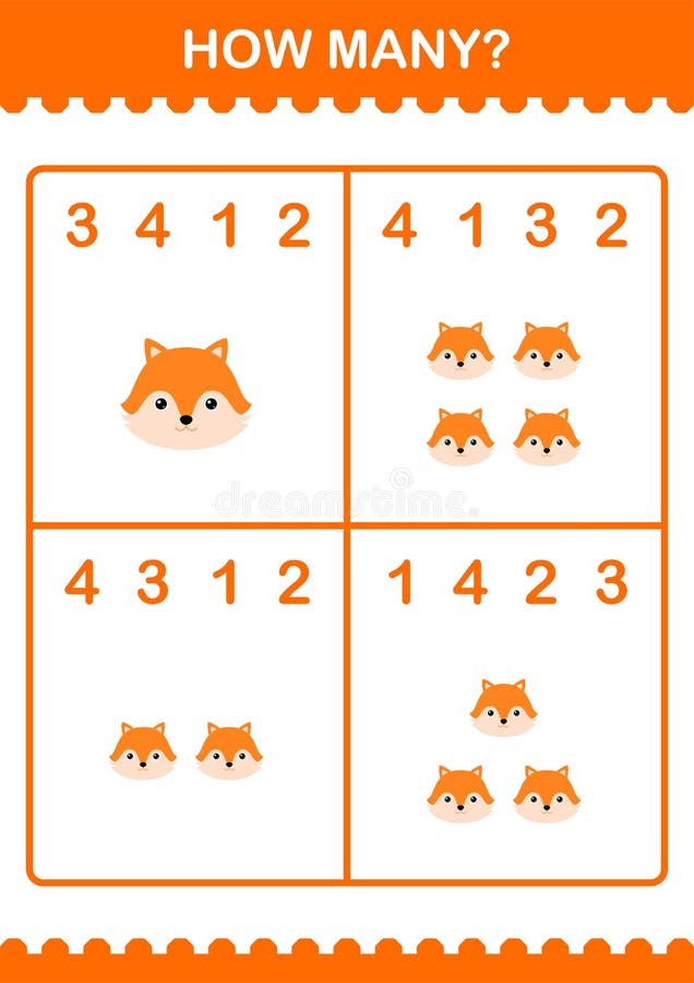 How Many Fox Face. Worksheet for Kids Stock Vector - Illustration of ...