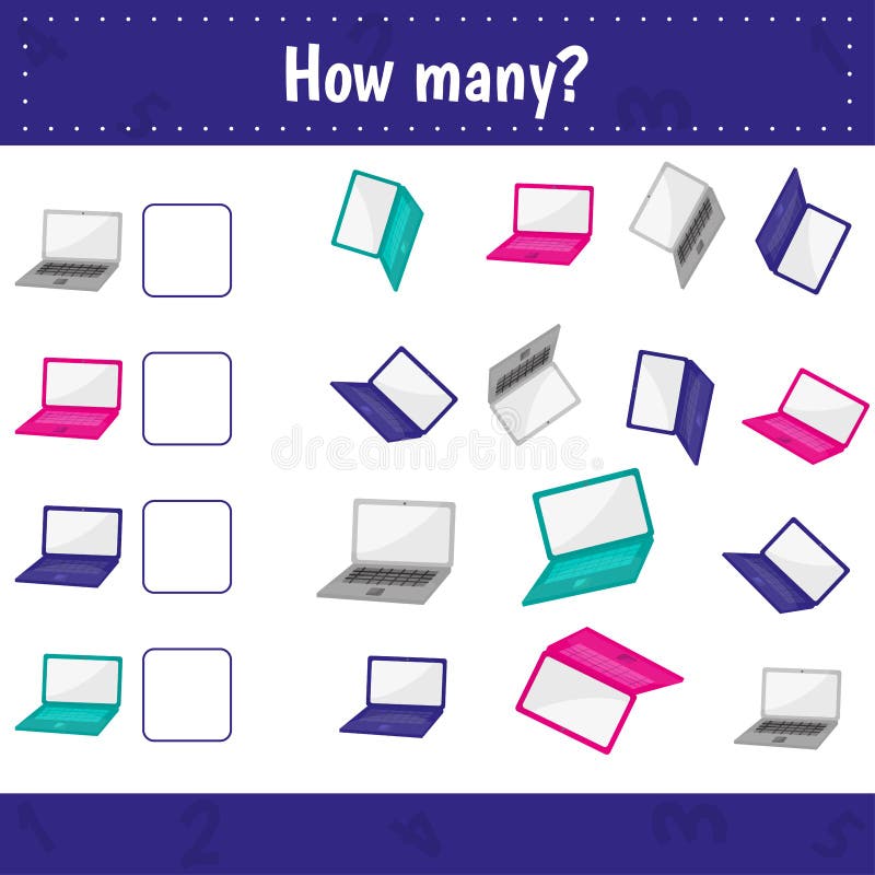 How Many Laptops are There. Count the Number and Write Stock Vector ...
