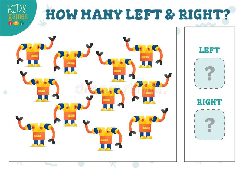 How Many Left and Right Cartoon Robots Counting Game Vector ...