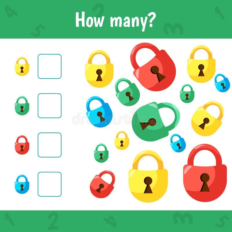 How Many Locks are There. Count the Number and Write. Math Worksheet ...