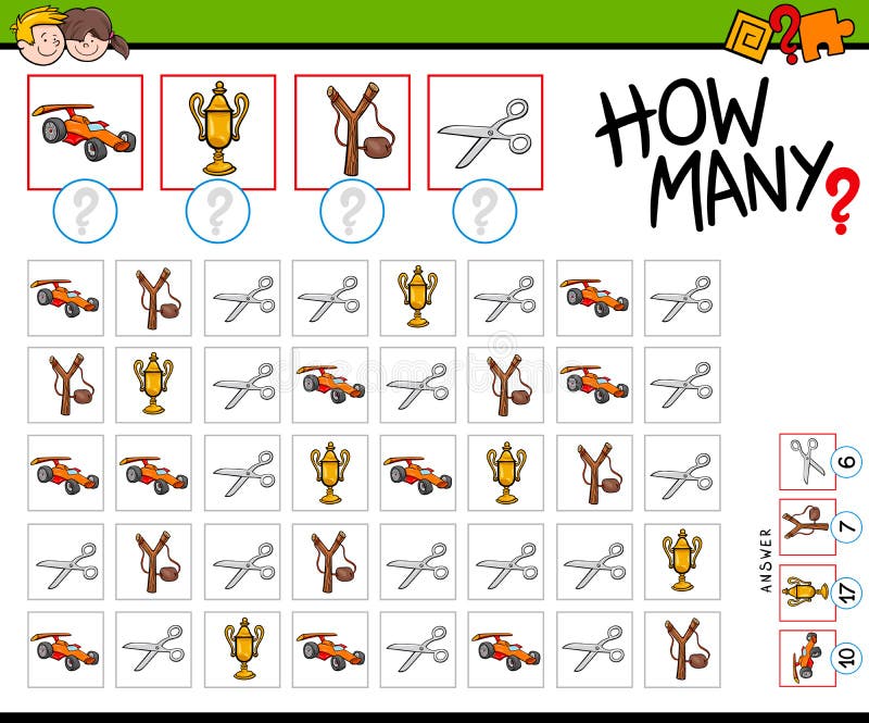 How Many Objects Cartoon Game Stock Vector - Illustration of education ...