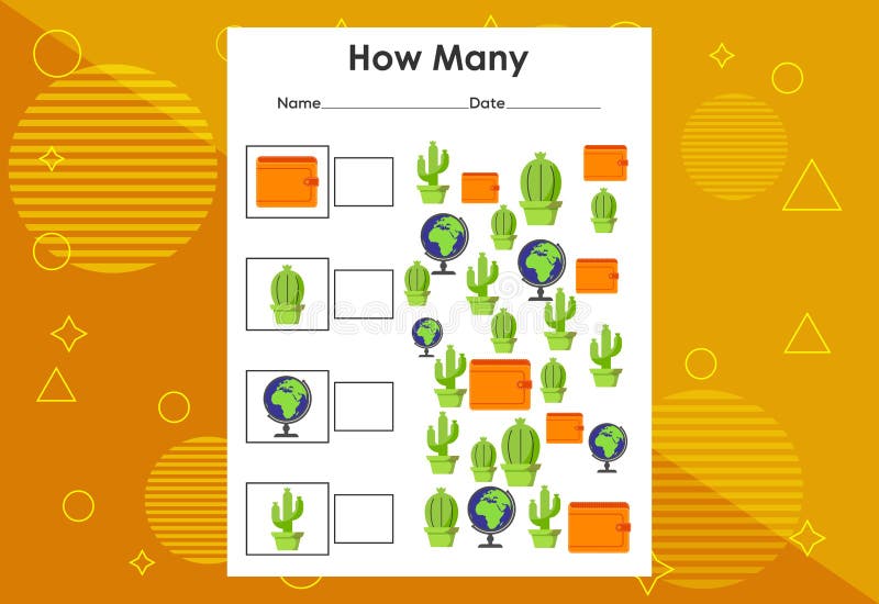 How Many Objects Task. Educational Children`s Game Worksheet Stock ...