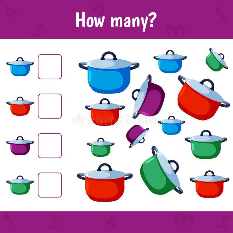 How Many Saucepans are There. Count the Number of Kitchen Utensil and ...