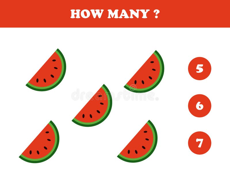 How Many, Worksheet for Kids, Watermelon, Vector Stock Vector ...