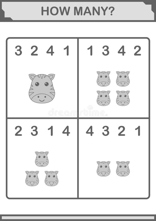 How Many Zebra Face. Worksheet for Kids Stock Vector - Illustration of ...