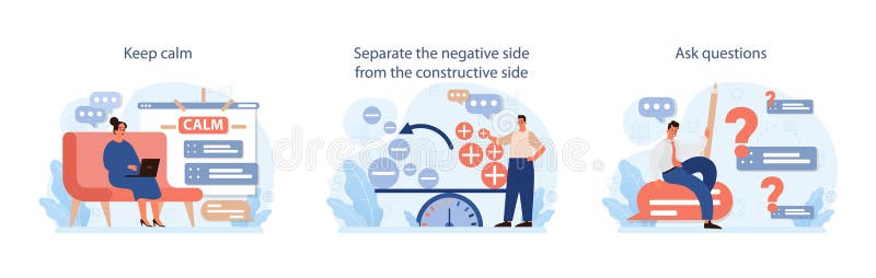 How To Deal with Judgement at Work Set. Employee Dealing with Pressure ...