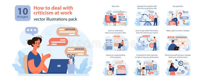 How To Deal with Judgement at Work Set. Employee Dealing with Pressure ...