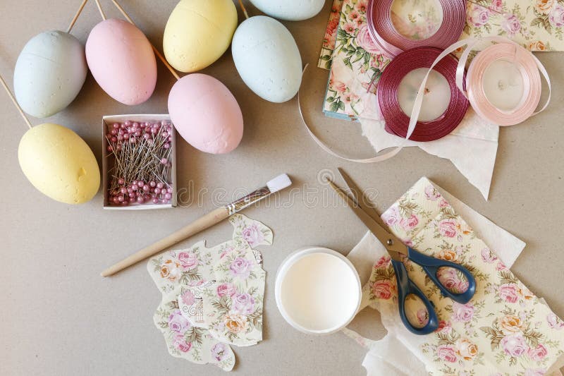 How To Decorate an Easter Egg with Decoupage Technique Stock Photo ...