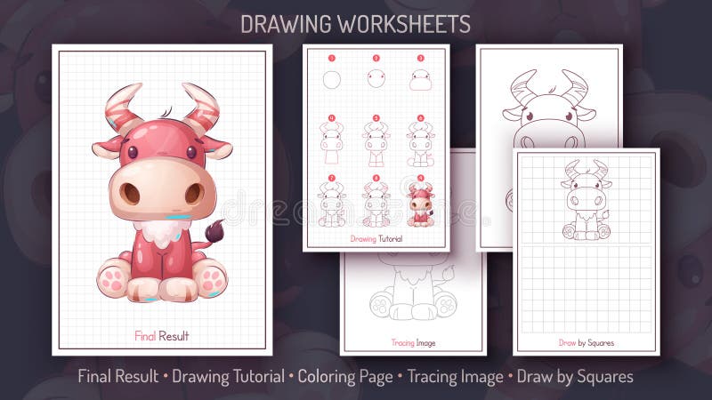 How To Draw a Bull. Step by Step Drawing Tutorial. Draw Guide. Simple ...