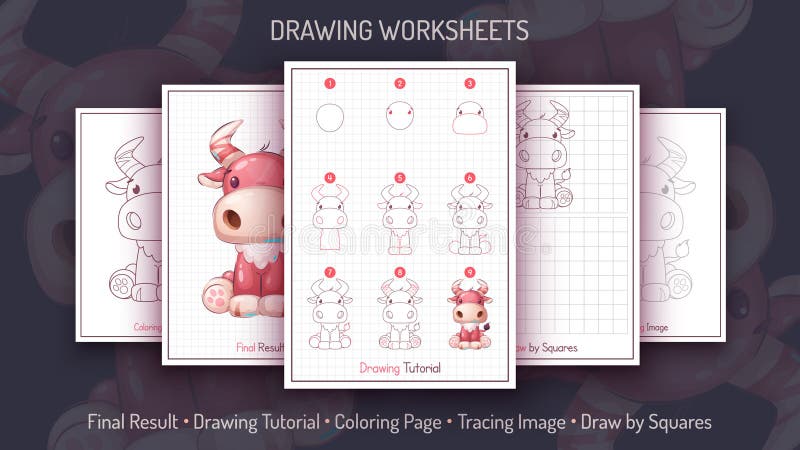 How To Draw a Bull. Step by Step Drawing Tutorial. Draw Guide. Simple ...