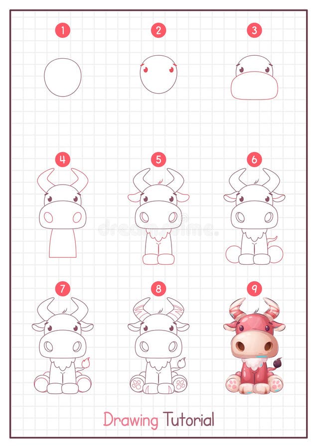How To Draw a Bull. Step by Step Drawing Tutorial. Draw Guide Stock ...