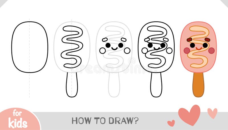 How To Draw Cakesicle on a Stick with a Cute Face for Children Stock ...