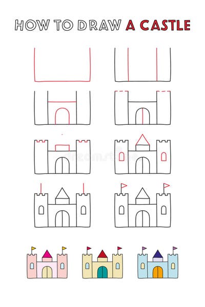 How To Draw a Castle. Step by Step Drawing Tutorial. Simple Educational ...
