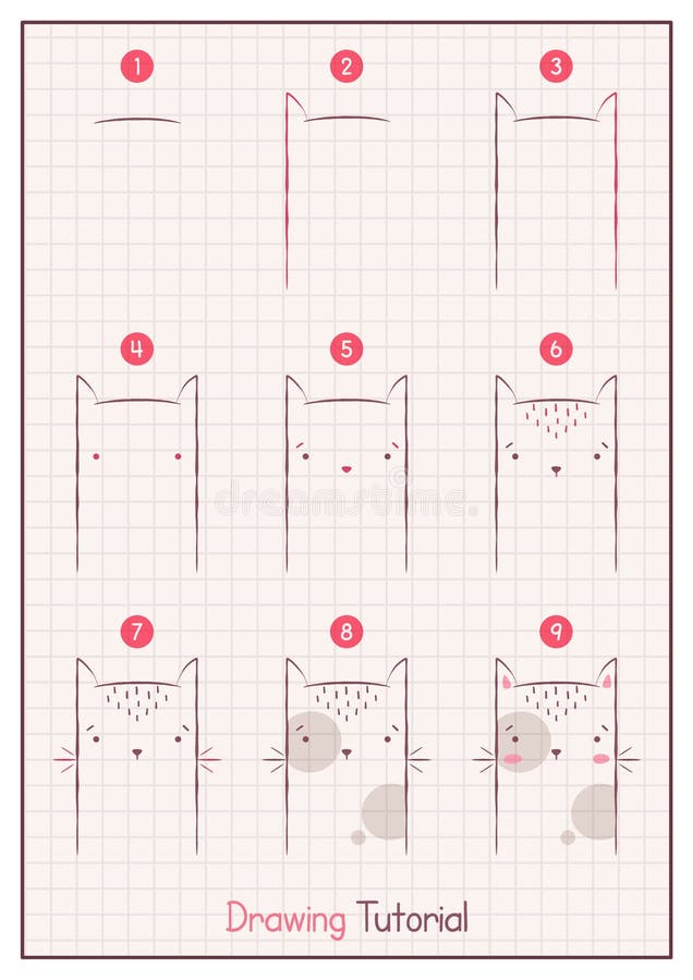 How To Draw a Cat. Step by Step Drawing Tutorial. Draw Guide Stock ...