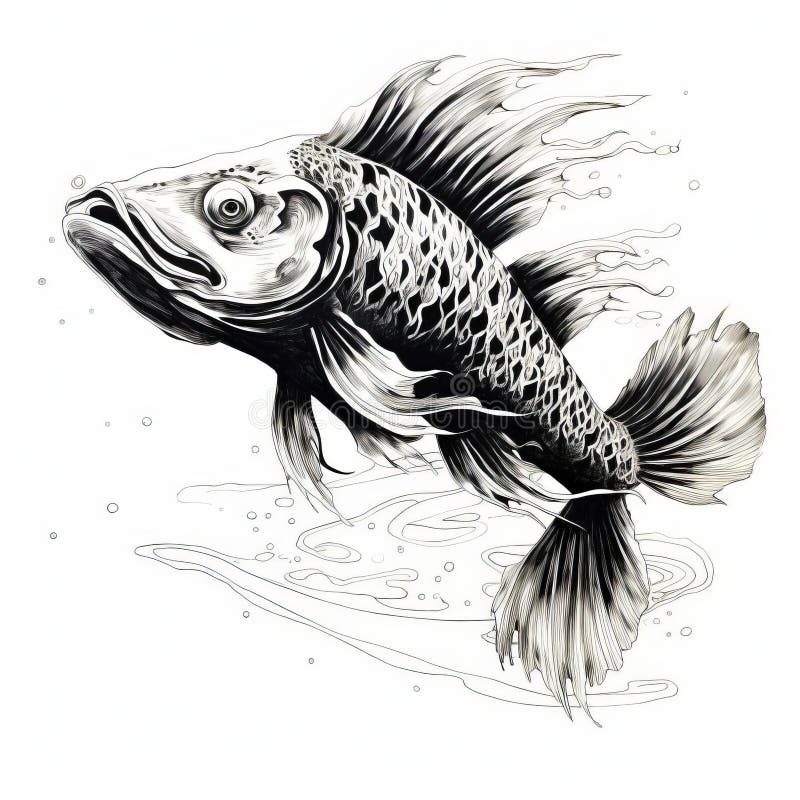 How To Draw a Catfish with Black Ink: Step-by-step Guide Stock ...