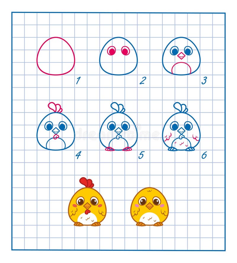 How To Draw Chick, Step by Step Lesson Cartoon Vector Illustration ...