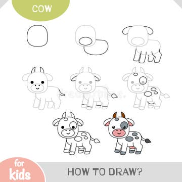 How To Draw Cow for Children. Step by Step Drawing Tutorial Stock ...