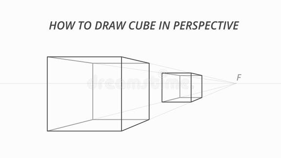 How To Draw Cube in Perspective. 3D Cube Drawing Process Stock Vector ...