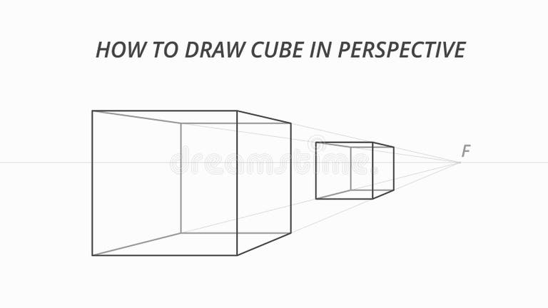 How To Draw Cube in Perspective. 3D Cube Drawing Process Stock Vector ...