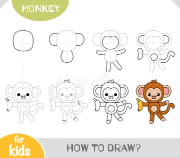 How To Draw Cute Monkey and Banana for Children. Step by Step Drawing ...
