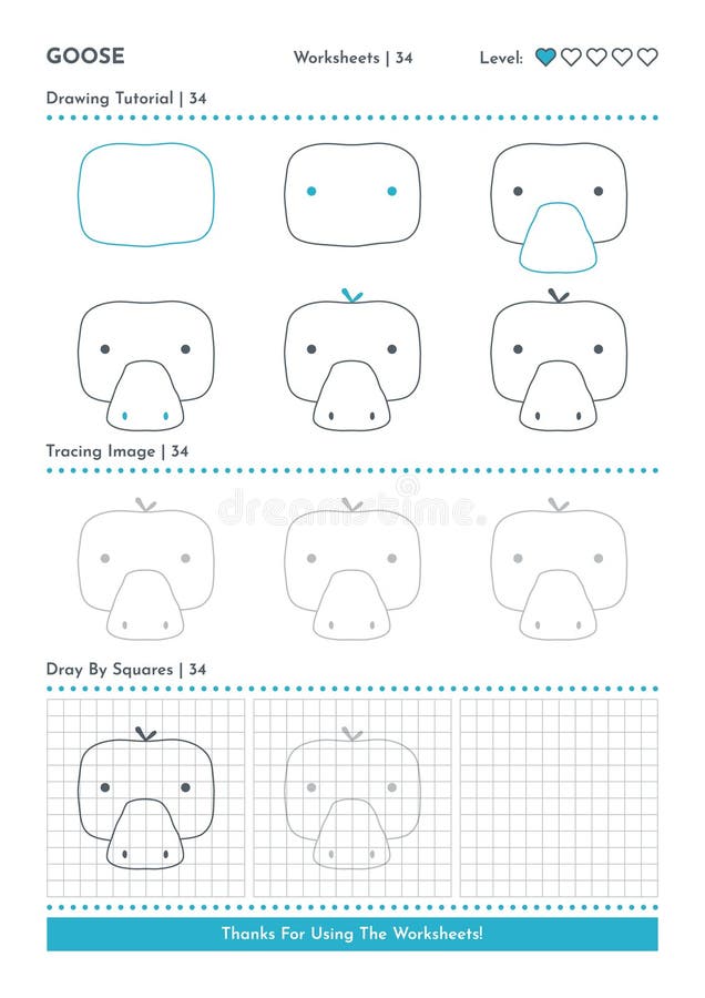 How To Draw Doodle Animal Goose, Cartoon Character Step by Step Drawing ...
