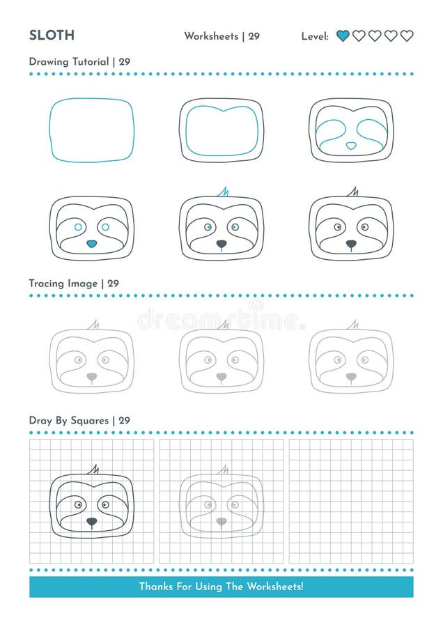 How To Draw Doodle Animal Sloth, Cartoon Character Step by Step Drawing ...