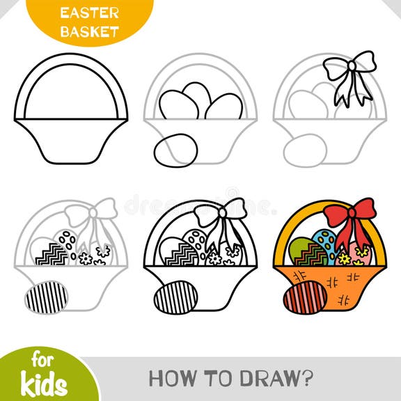 How To Draw Easter Basket with Colored Eggs for Children. Step by Step ...