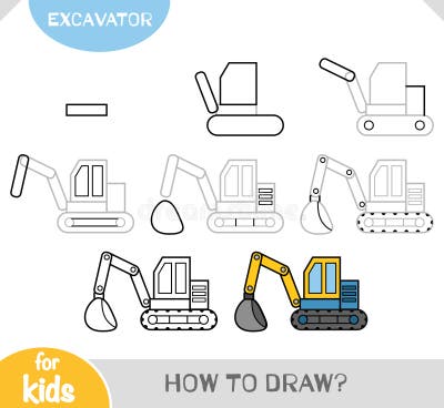 How To Draw Excavator for Children. Step by Step Drawing Tutorial Stock ...