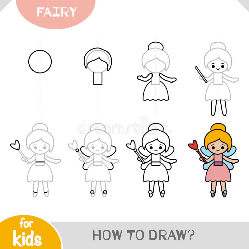 How To Draw Fairy for Children. Step by Step Drawing Tutorial Stock ...