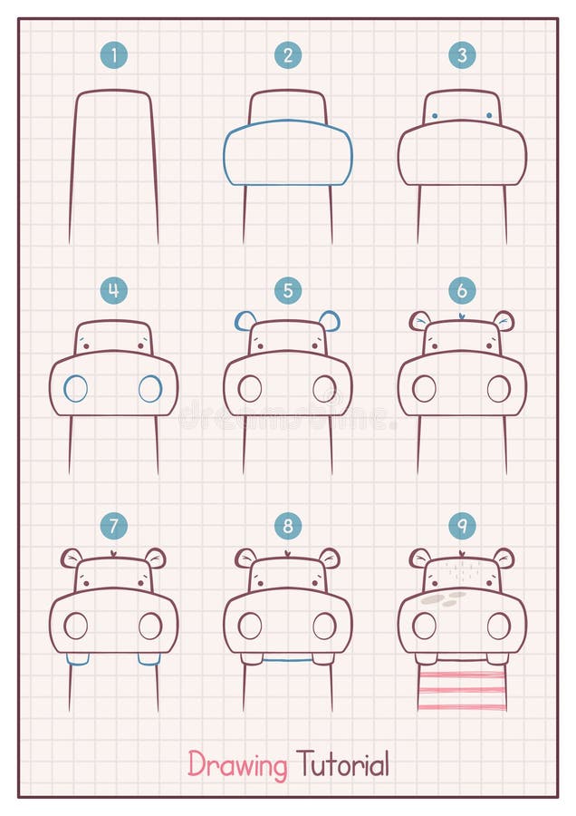 How To Draw a Hippopotamus. Step by Step Drawing Tutorial. Draw Guide ...