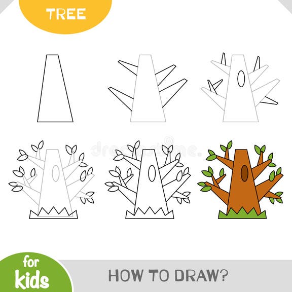 How To Draw Oak Tree for Children. Step by Step Drawing Tutorial Stock ...