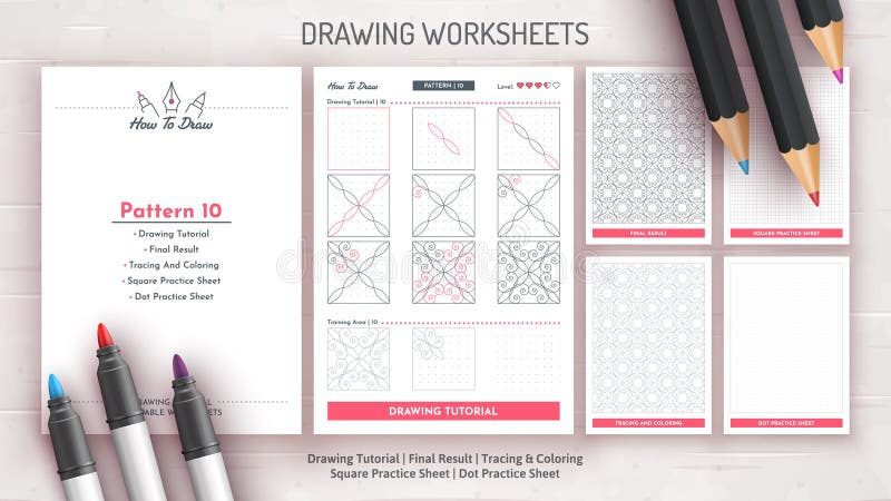 How To Draw a Pattern. Step by Step Drawing Tutorial. Draw Guide Worksheet Stock Vector ...