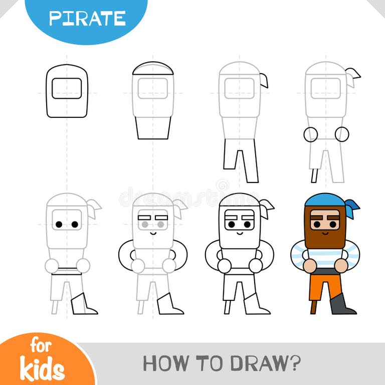 How To Draw Pirate Character for Children. Step by Step Drawing ...