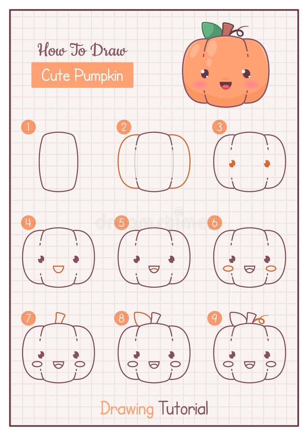 How To Draw a Pumpkin. Step by Step Drawing Tutorial. Draw Guide Stock ...
