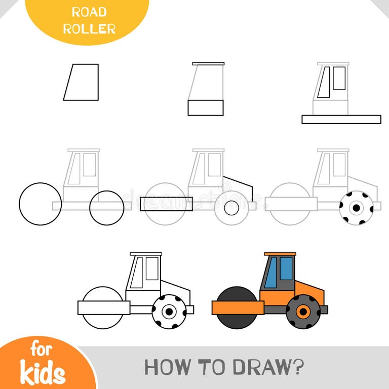 How To Draw Road Roller for Children. Step by Step Drawing Tutorial ...
