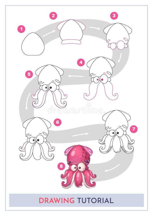 How To Draw a Squid. Step by Step Drawing Tutorial. Draw Guide. Simple ...