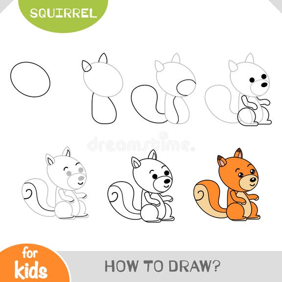 How To Draw Squirrel for Children. Step by Step Drawing Tutorial Stock ...