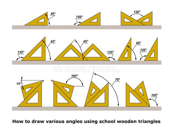 How To Draw Various Angles Using School Wooden Triangles Stock Vector ...
